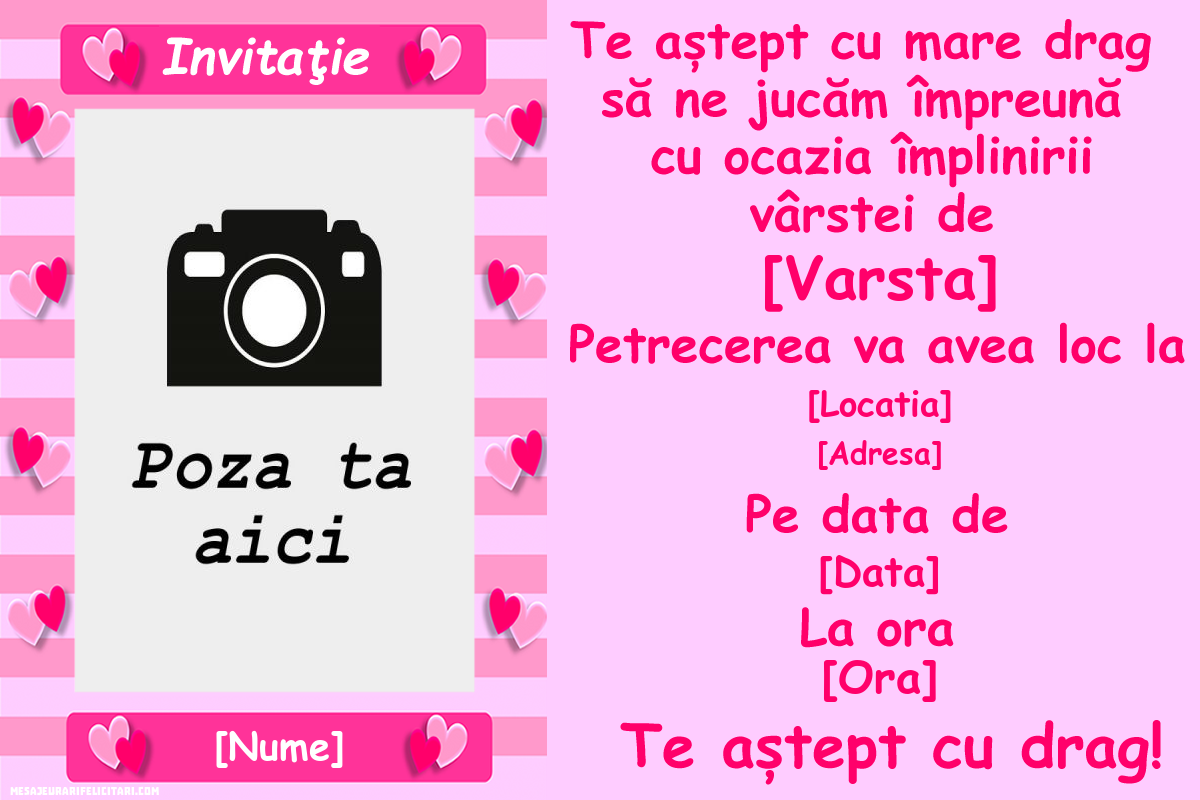 Invitație la petrecere pentru fete cu poza sărbătoritului ...