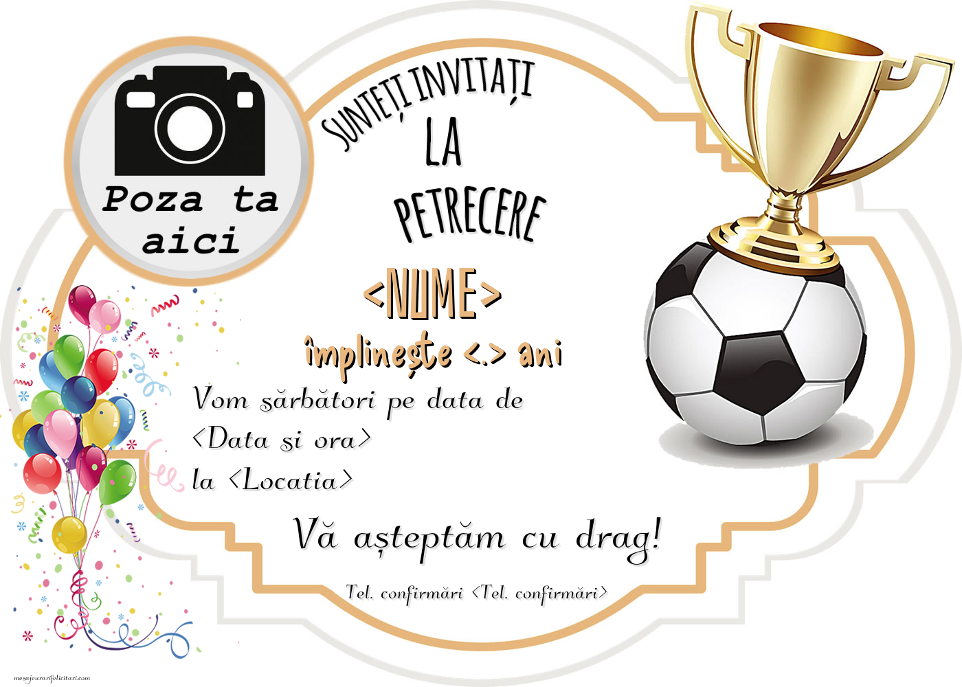 Pentru băieți: Invitație cu poza pe tema fotbal | Personalizare ...