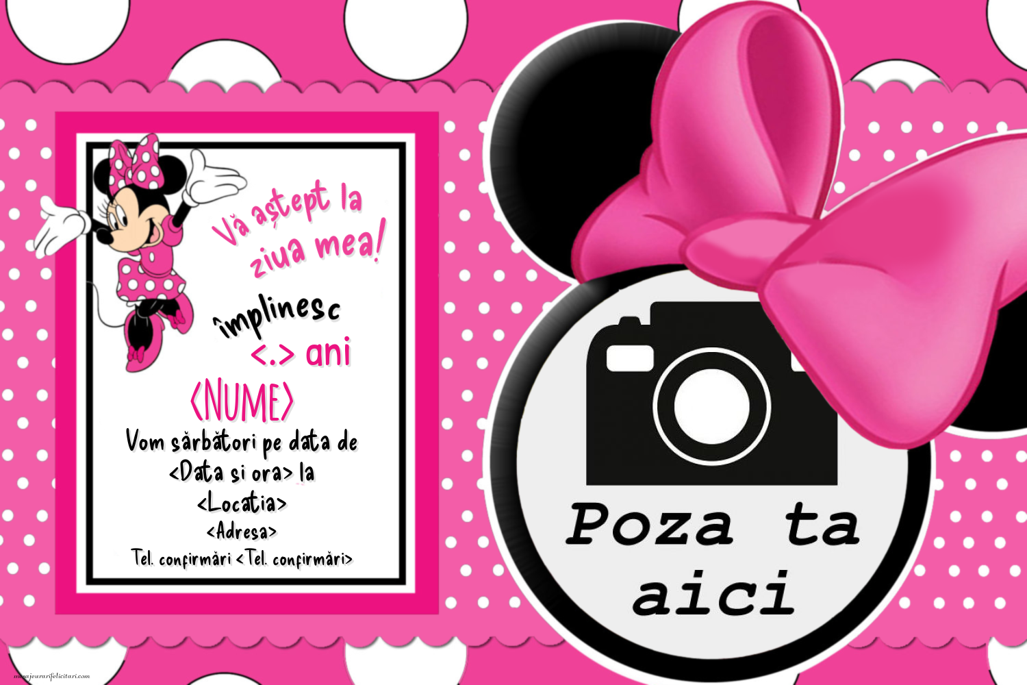 Minnie Mouse și poza sărbătoritei | Personalizare invitatii la zi de ...