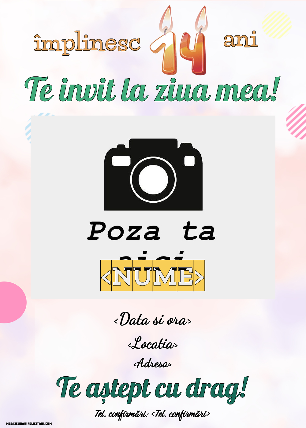 Invitație cu poză pentru vârsta de 14 ani | Personalizare invitatii la ...