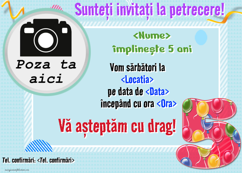 Invitație cu poza editabila online pentru petrecerea băieților sau ...