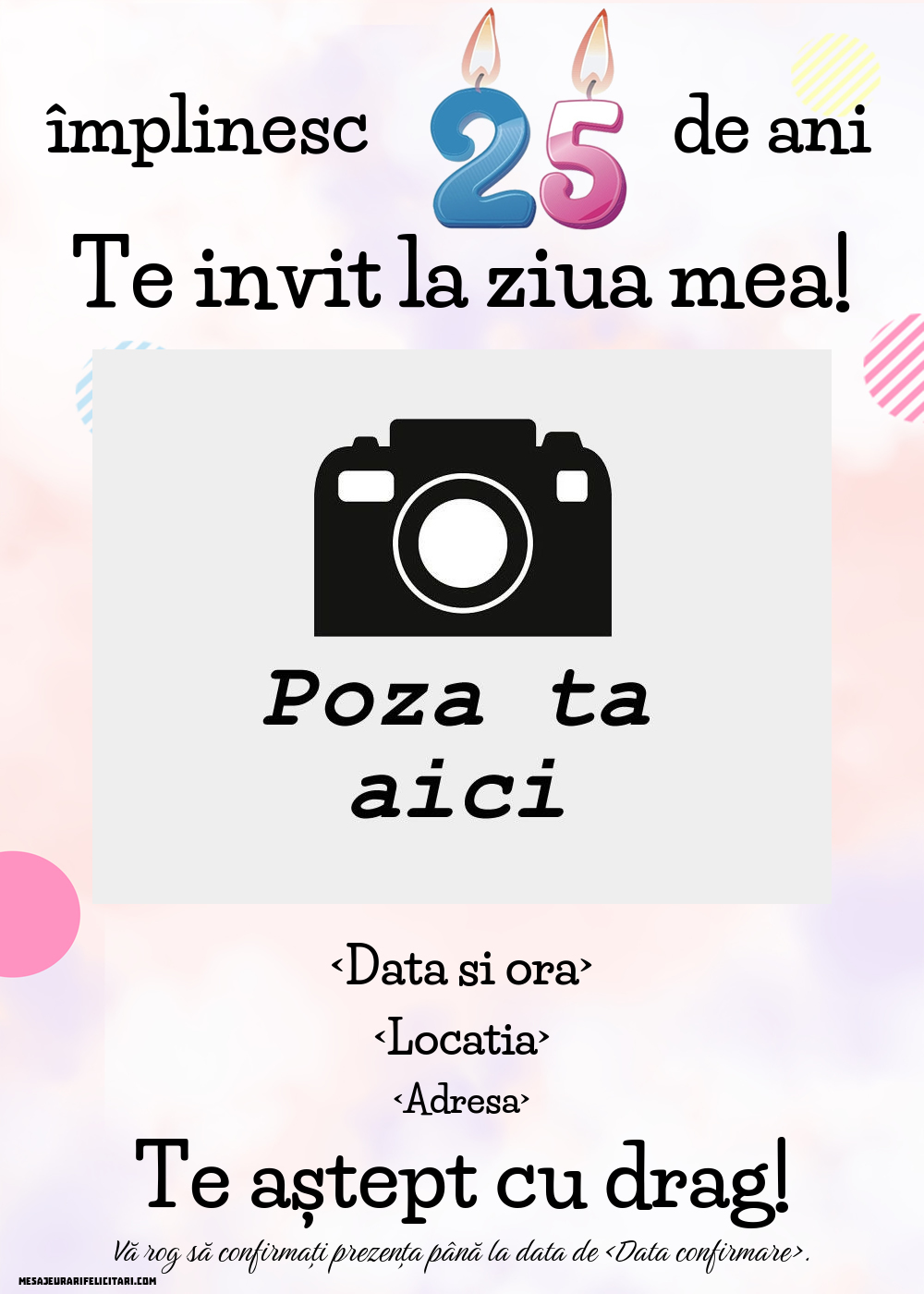 25 de ani: Invitație cu imaginea ta | Personalizare invitatii la zi de ...