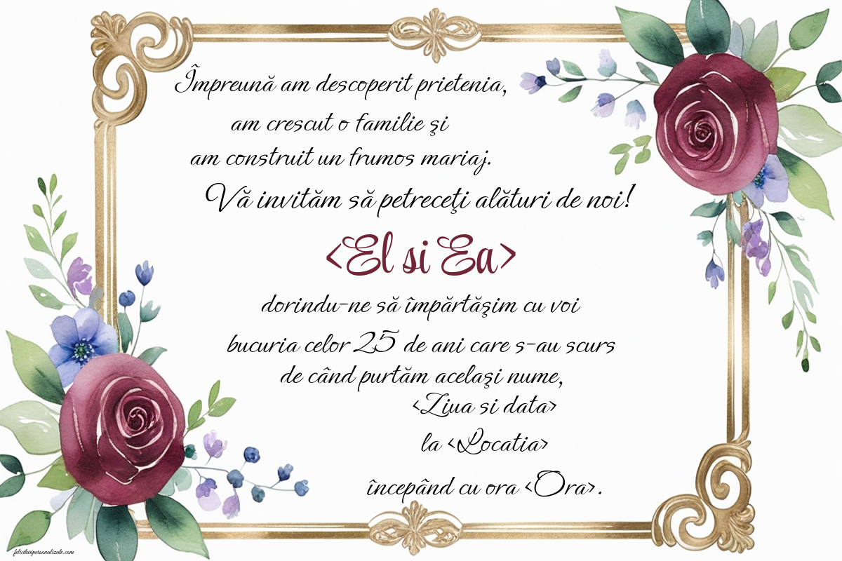 Invitație personalizabilă online gratis pentru nunta de argint - 25 de ...