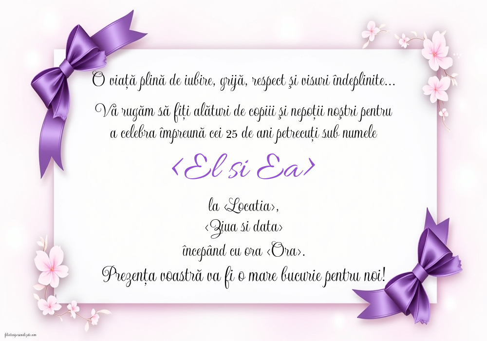 Invitație simplă 25 de ani de căsnicie - nunta de argint ...