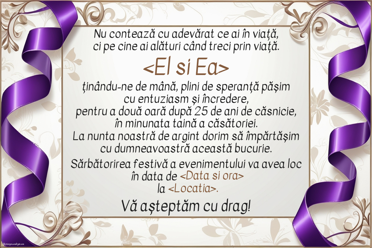 Invitație la nunta de argint - 25 de ani de căsnicie - editabilă online ...