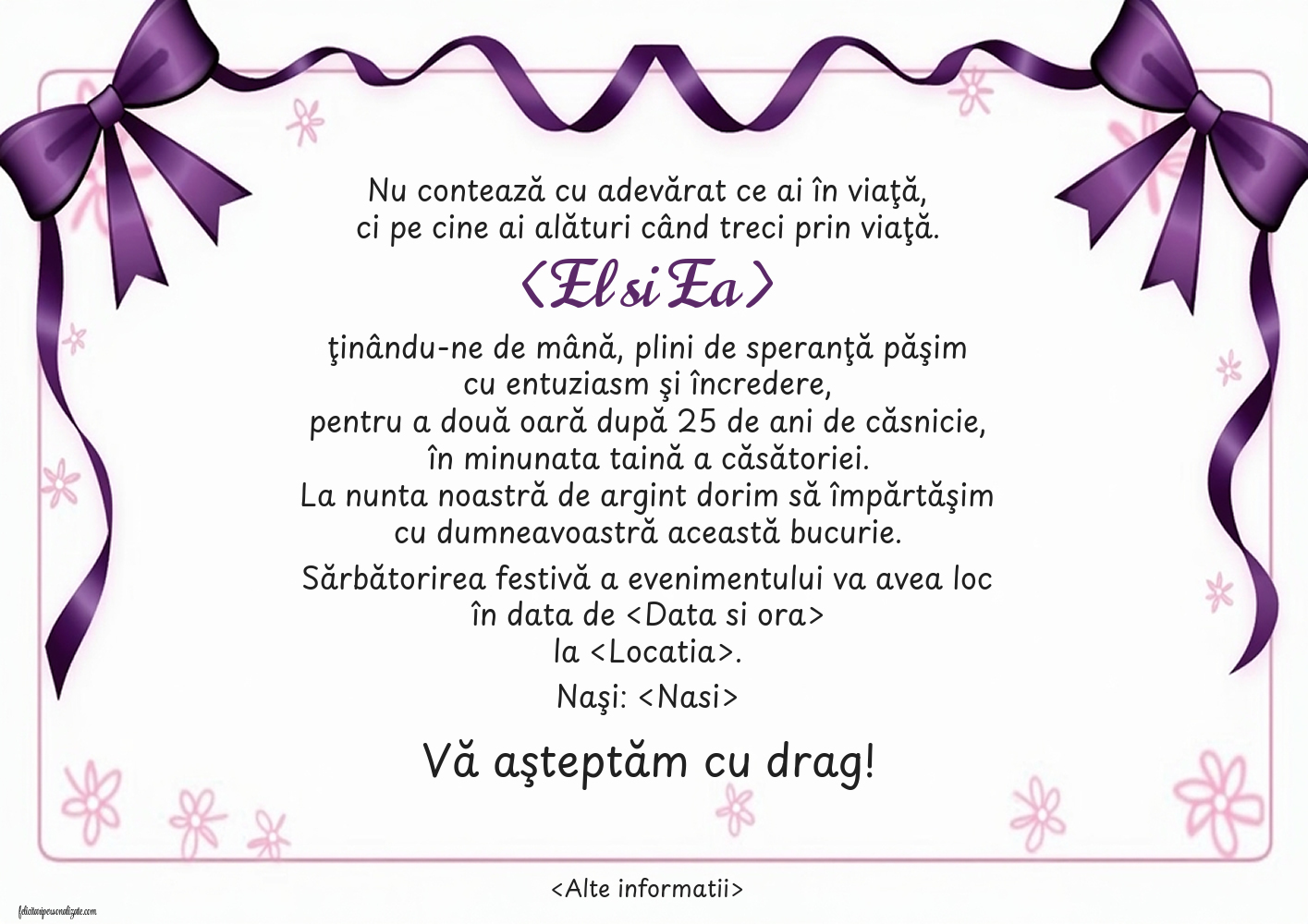 Model invitație nunta de argint - 25 de ani de căsnicie | Personalizare ...