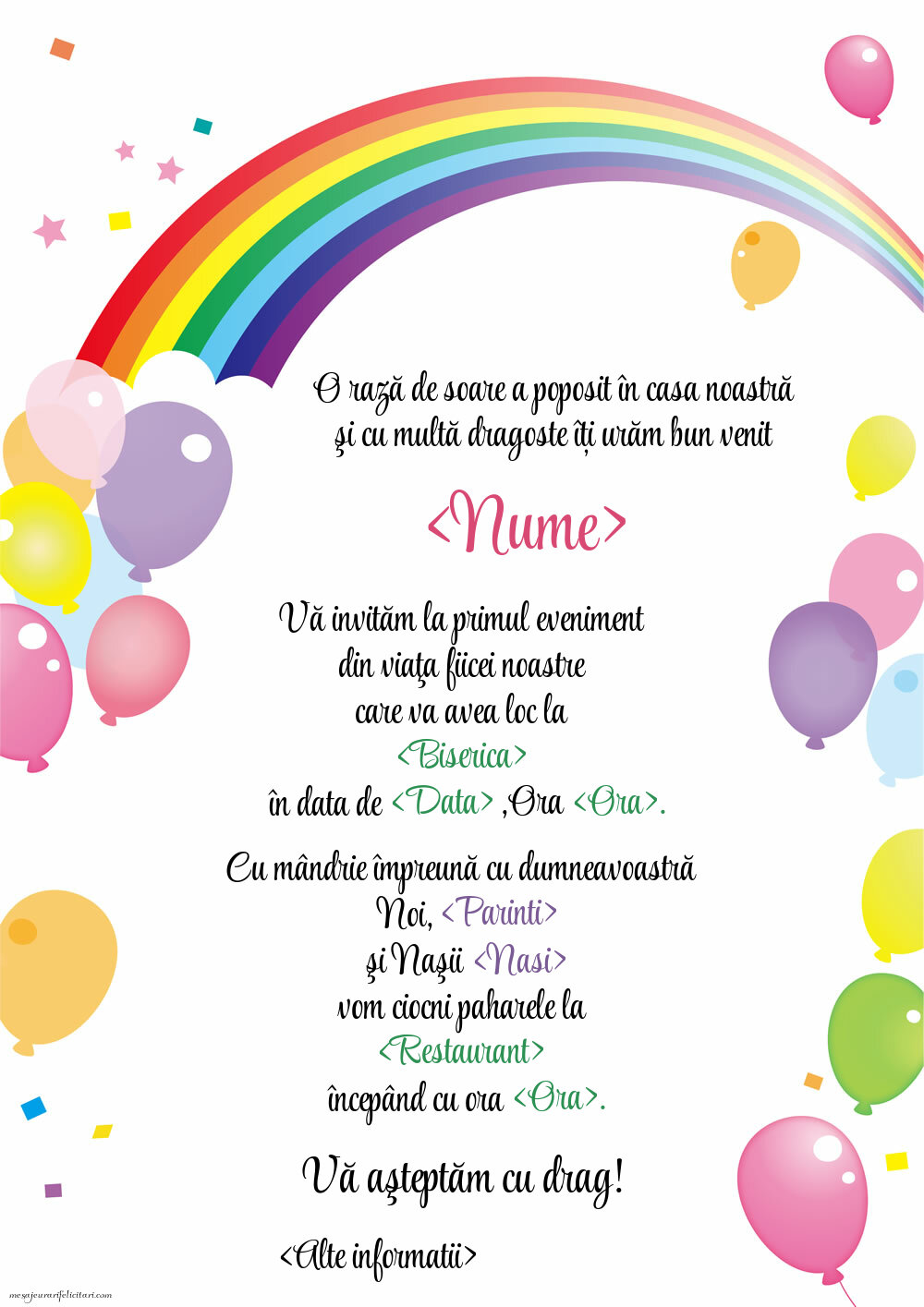 Invitație cu baloane și curcubeu - O rază de soare a poposit în casa ...