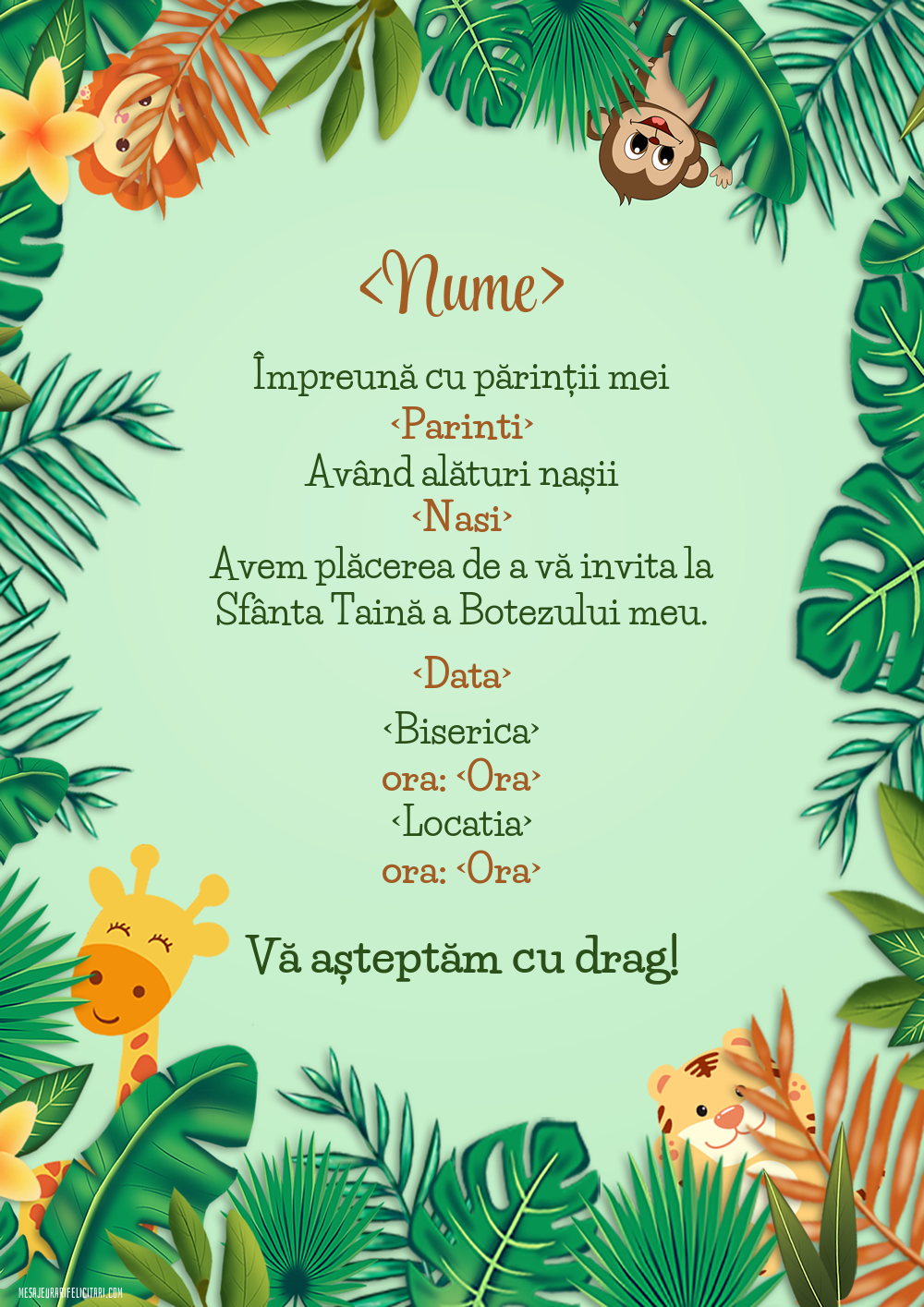 Invitație jungle | Personalizare invitatii de Botez ...