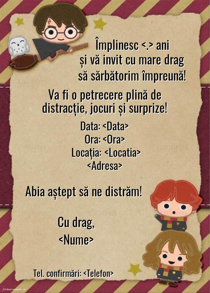 Model invitatie cu Harry Potter | Personalizare invitatii la zi de ...