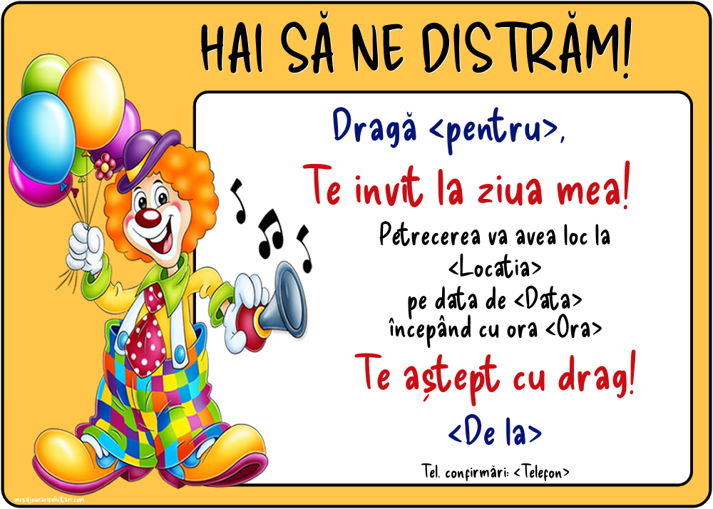 Petrecere cu un clovn de circ | Personalizare invitatii la zi de ...