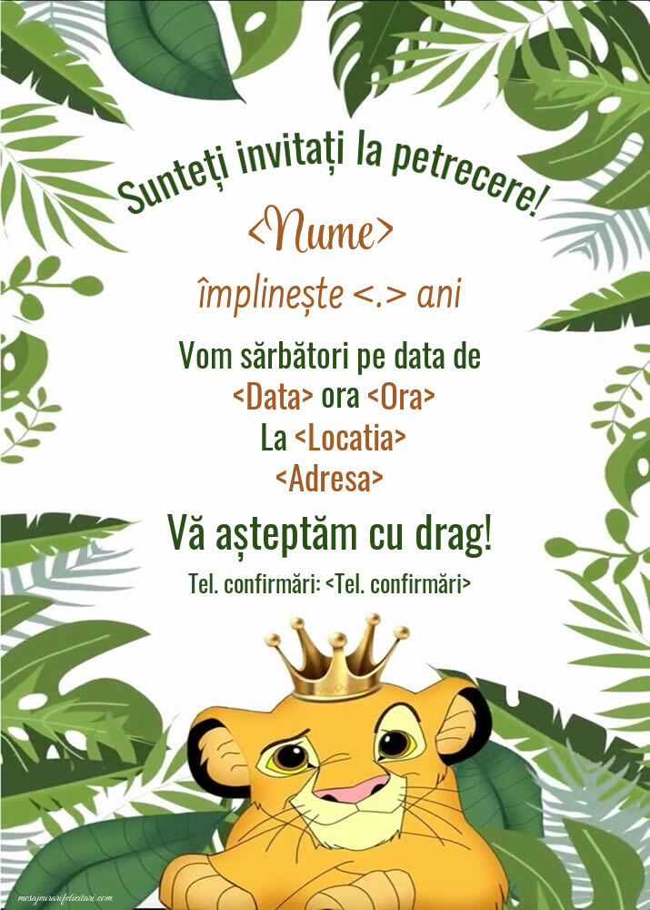 Invitație la petrecere cu Regele Simba | Personalizare invitatii la zi ...