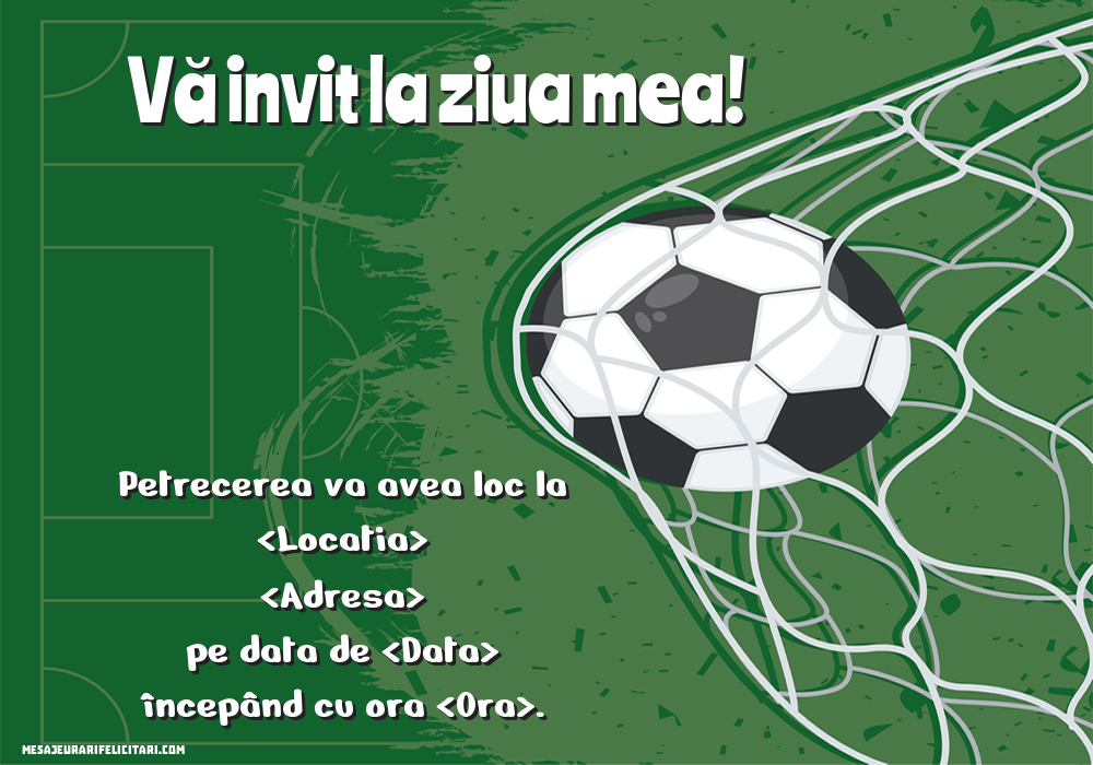 Invitație pentru prieteni cu teren si minge de fotbal | Personalizare ...