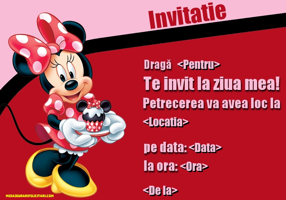 Invitatie la petrecere de copii personalizată cu Minnie Mouse ...
