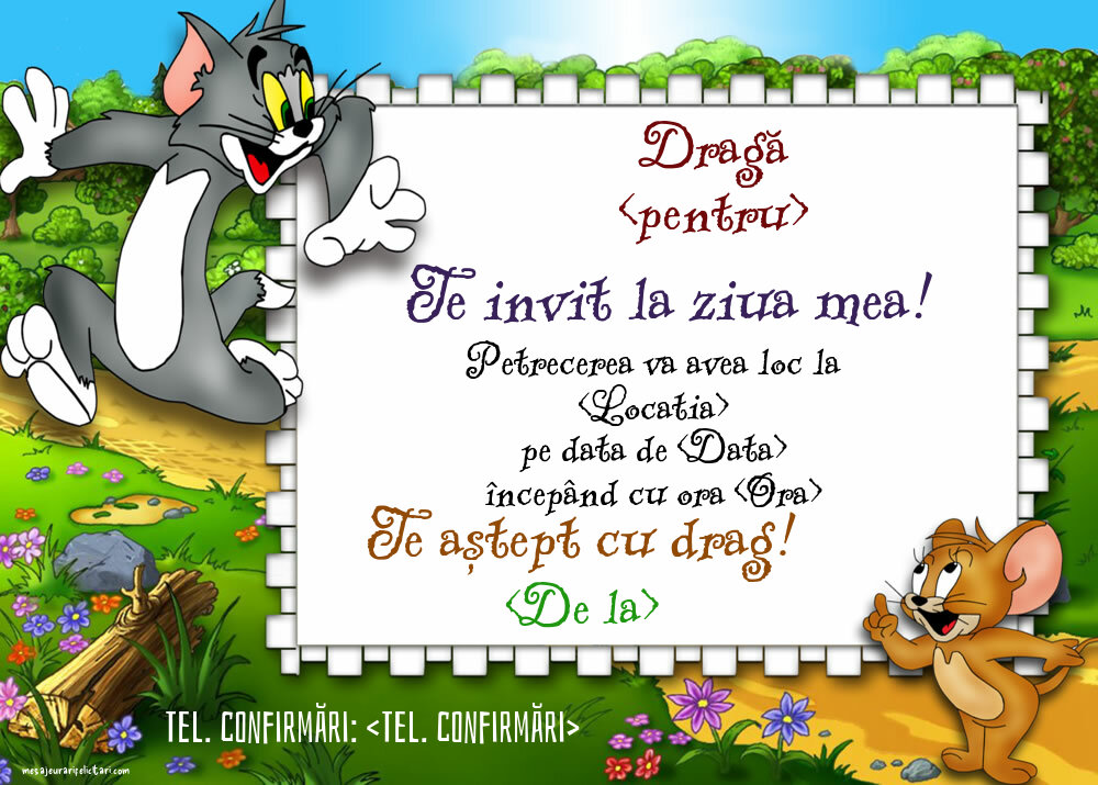 Model de invitație cu Tom și Jerry în acțiune | Personalizare invitatii ...