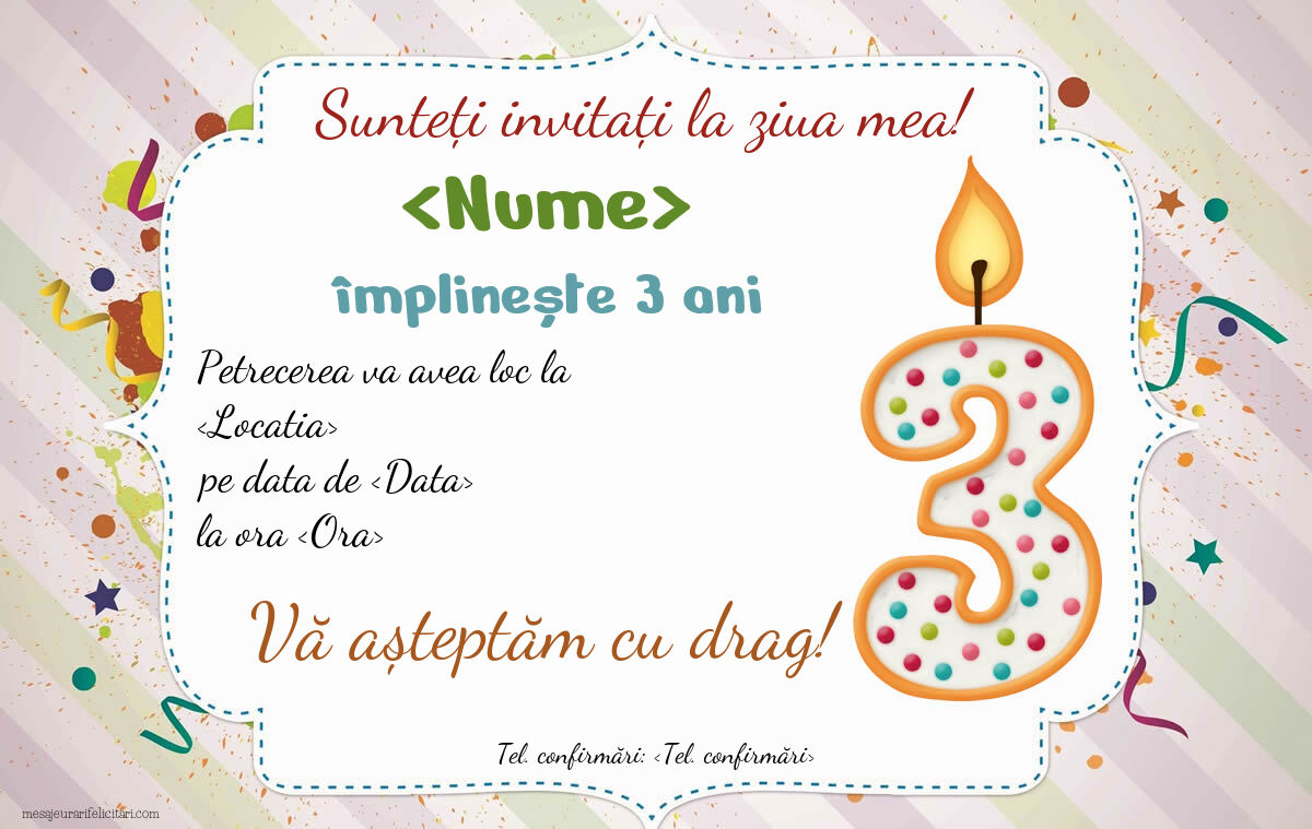 Pentru 3 ani: Sunteți invitați la ziua mea! | Personalizare invitatii ...
