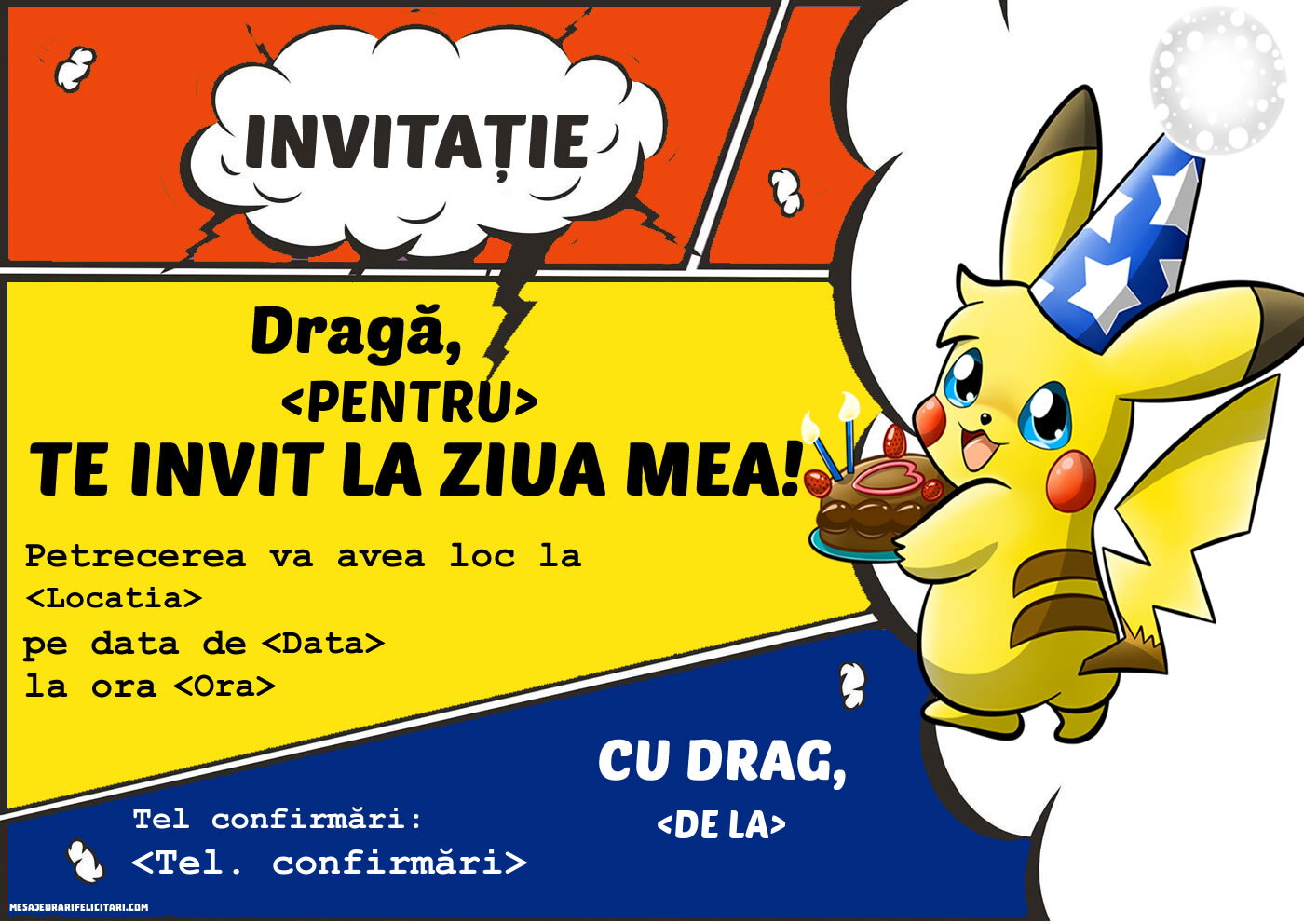 Invitație cu Pokemon cu tort | Personalizare invitatii la zi de naștere ...