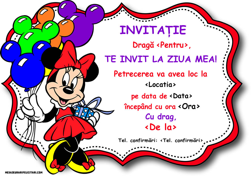 Pentru fete: Minnie Mouse cu un cadou si baloane colorate ...