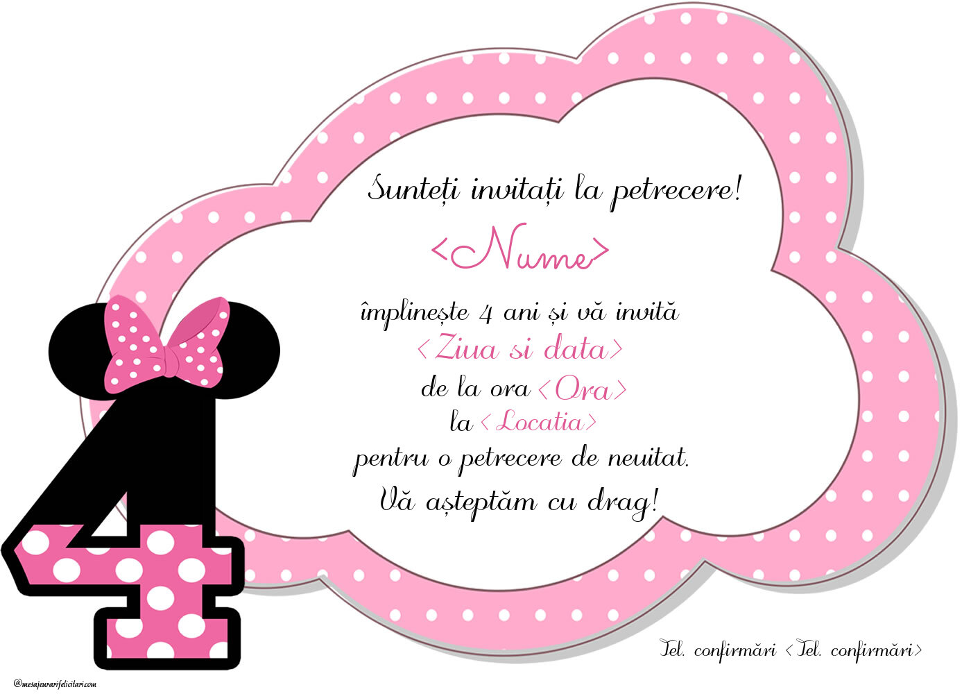 Invitație aniversare 4 ani pentru fete | Personalizare invitatii la zi ...
