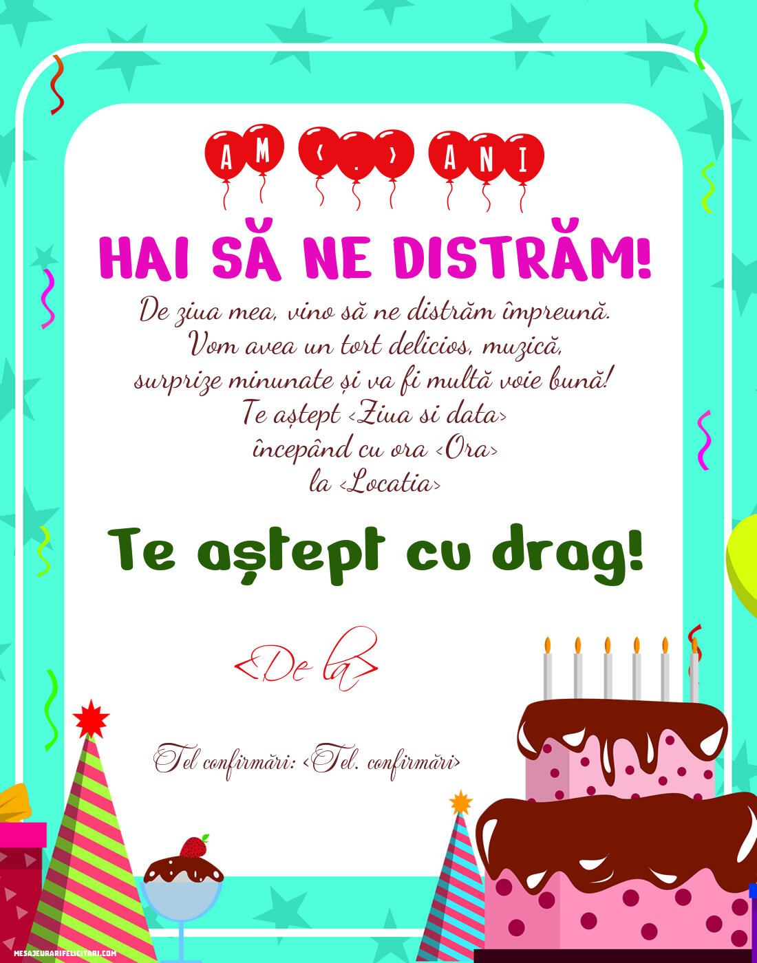 Invitație cu tort editabila online pentru petrecerea copiilor ...