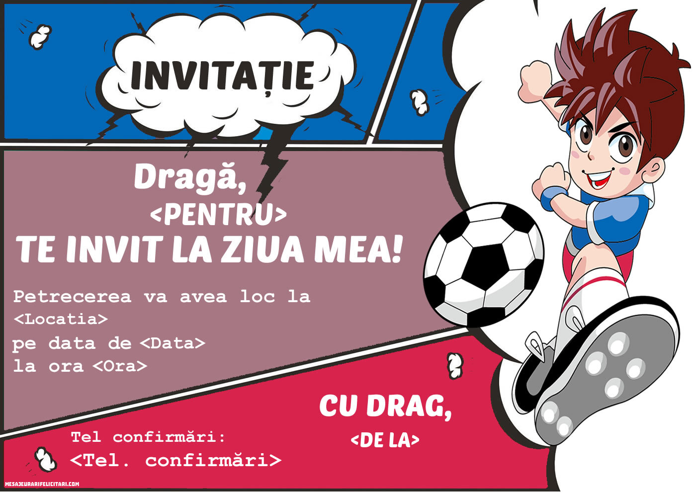 Invitație cu jucător de fotbal cu minge | Personalizare invitatii la zi ...