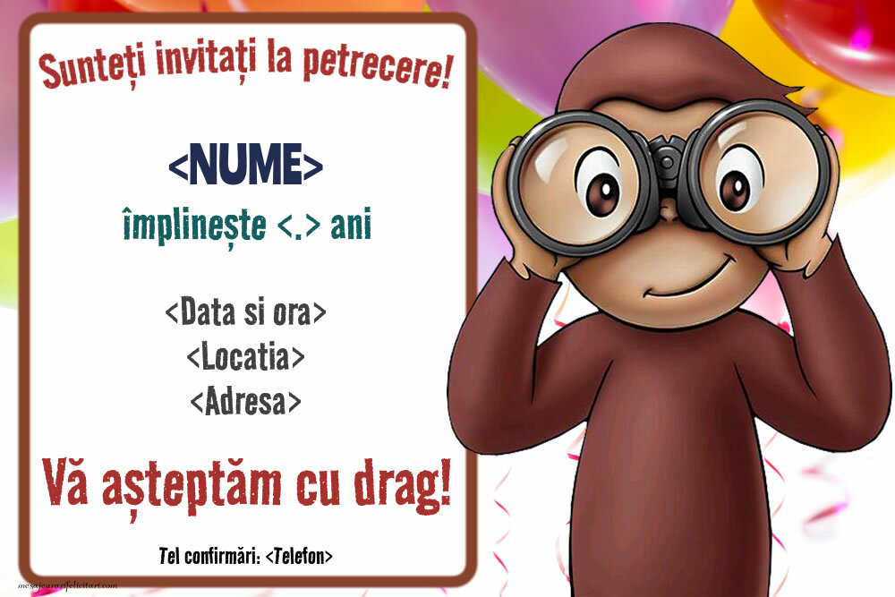Invitație tema Curiosul George | Personalizare invitatii la zi de ...