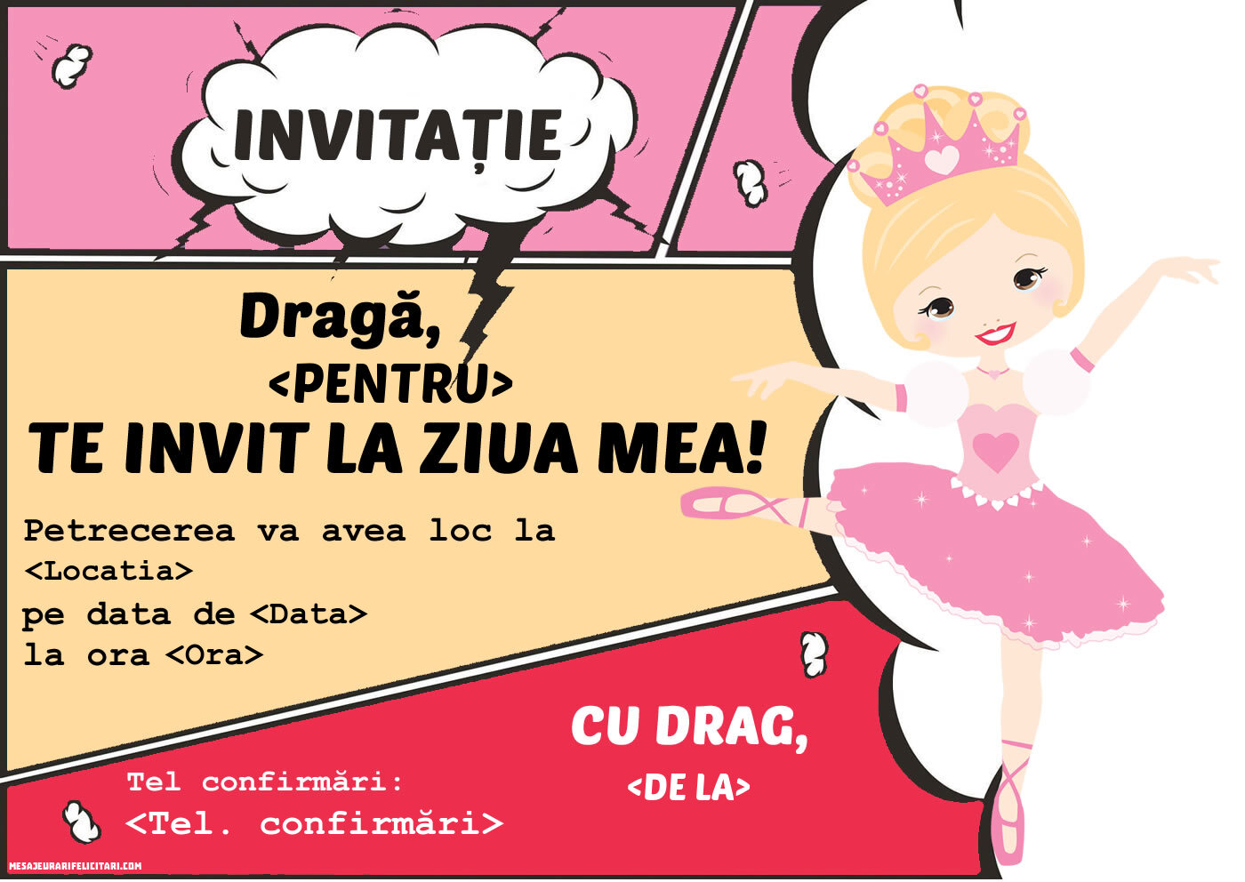 Invitație cu prințesa balerină pentru fete | Personalizare invitatii la ...