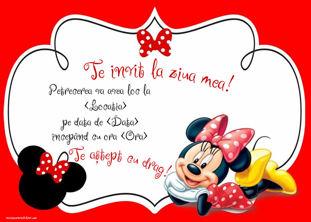 Invitație pentru petrecere cu Minnie Mouse | Personalizare invitatii la ...