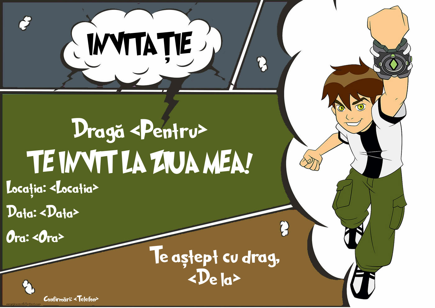 Invitație cu Ben 10 | Personalizare invitatii la zi de nastere copii ...