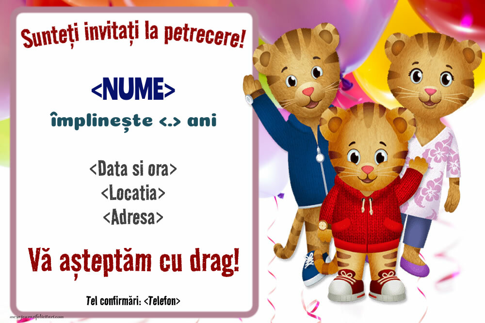 Invitaţie tema Tigrul Daniel | Personalizare invitatii la zi de naștere ...