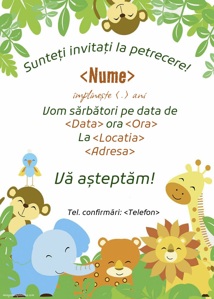 Invitație la petrecere jungle | Personalizare invitatii la zi de ...