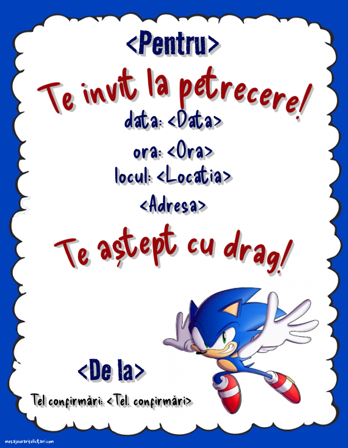 Petrecere cu tematica cu Sonic pentru baieti | Personalizare invitatii ...