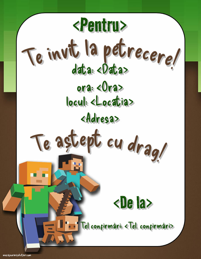 Petrecere cu tematica Minecraft pentru baieti | Personalizare invitatii ...