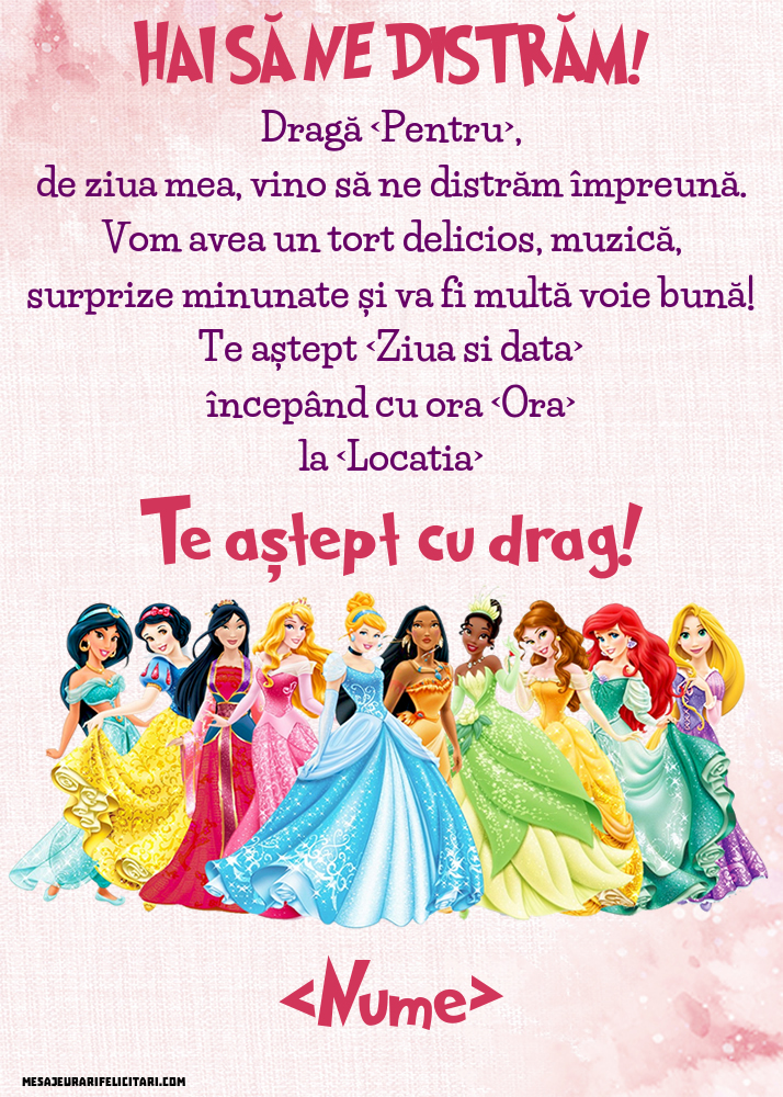Invitație cu 10 prințese Disney pentru fete | Personalizare invitatii ...