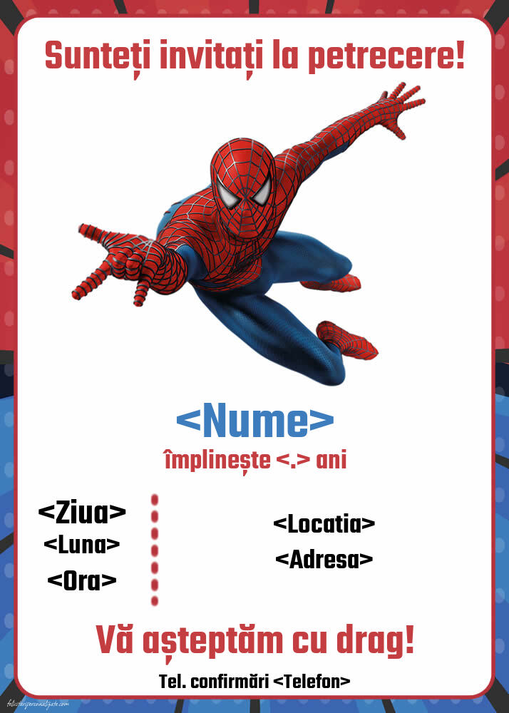 Invitație petrecere Spiderman | Personalizare invitatii la zi de ...