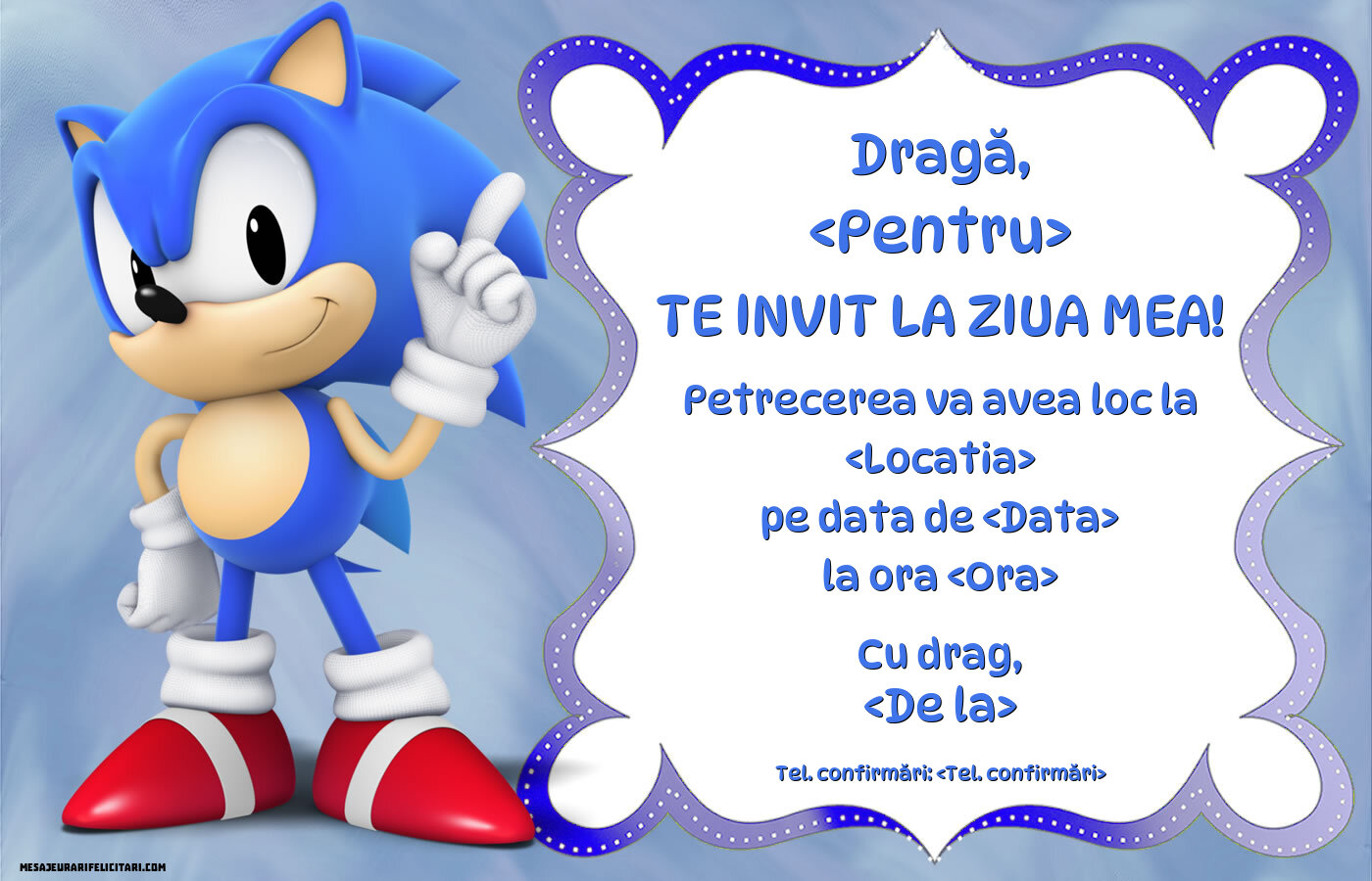 Invitație cu Ariciul Sonic pentru băieți | Personalizare invitatii la ...