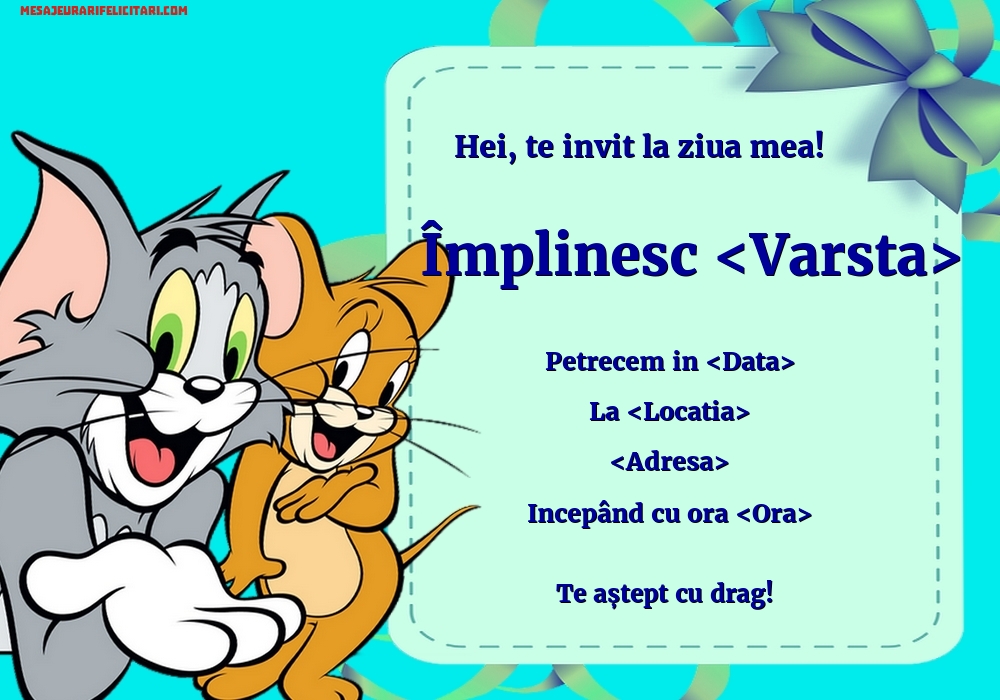 Invitație cu Tom și Jerry la petrecere | Personalizare invitatii la zi ...