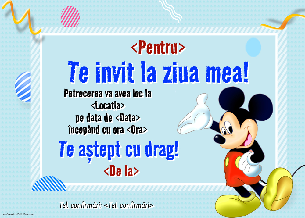 Invitație online editabilă cu Mickey Mouse | Personalizare invitatii la ...