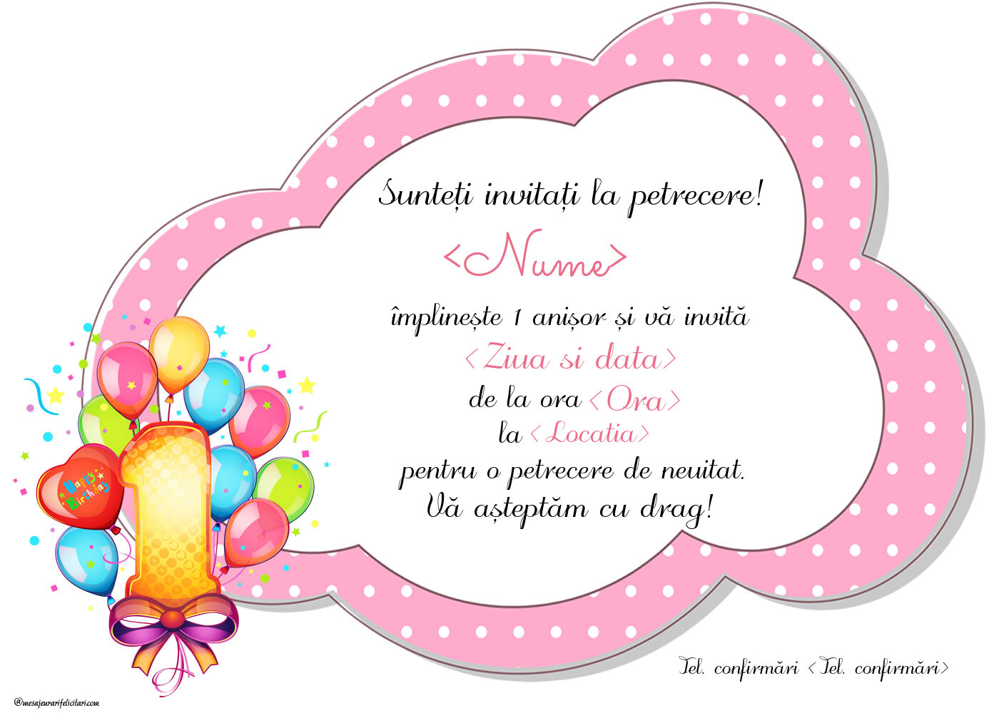 Invitație aniversare 1 anișor pentru fete | Personalizare invitatii la ...