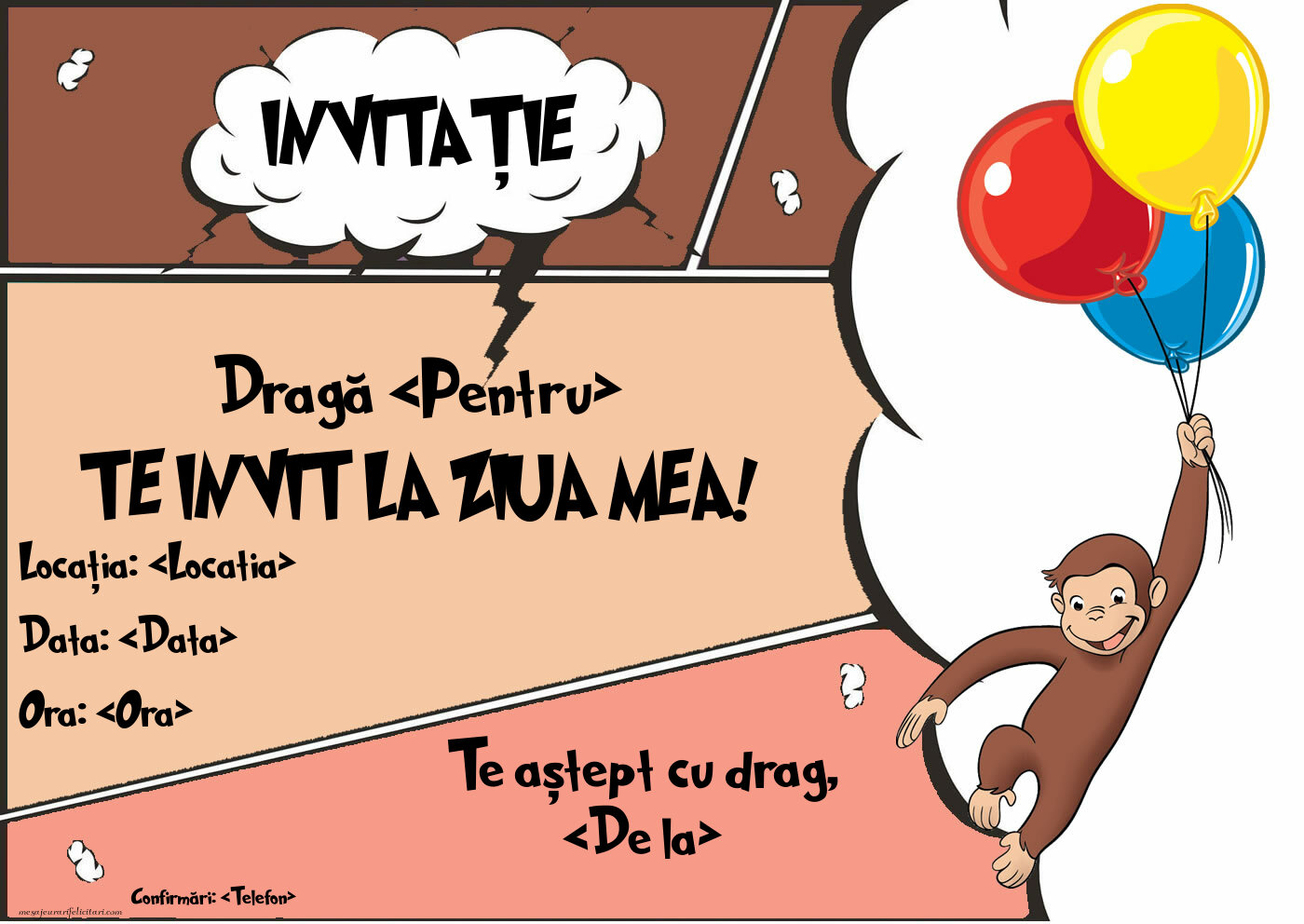 Invitație cu Curiosul George | Personalizare invitatii la zi de naștere ...