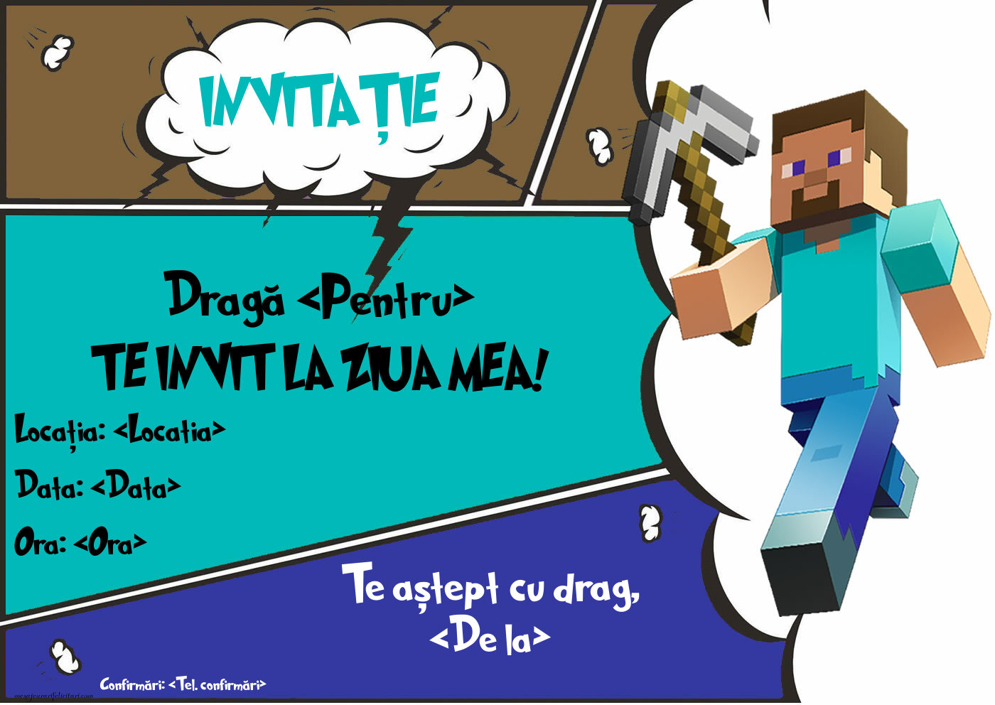 Invitație cu Minecraft | Personalizare invitatii la zi de naștere copii ...
