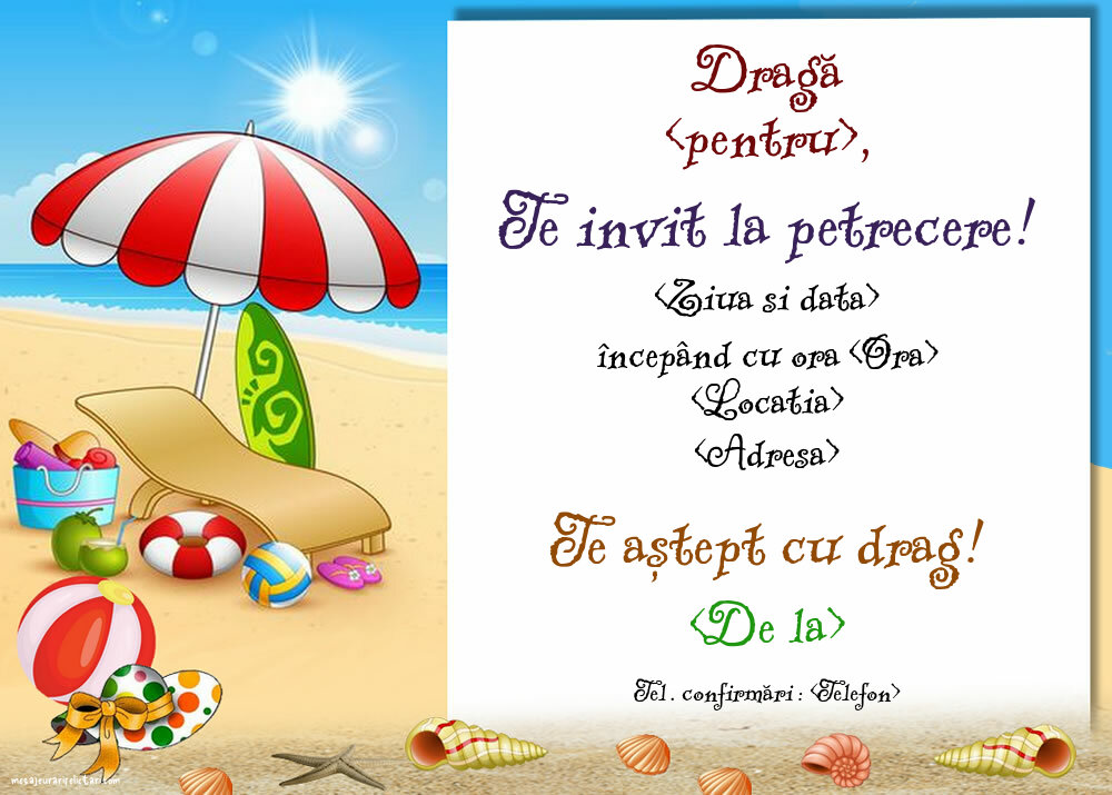 Invitație la petrecere pe plajă | Personalizare invitatii la zi de ...