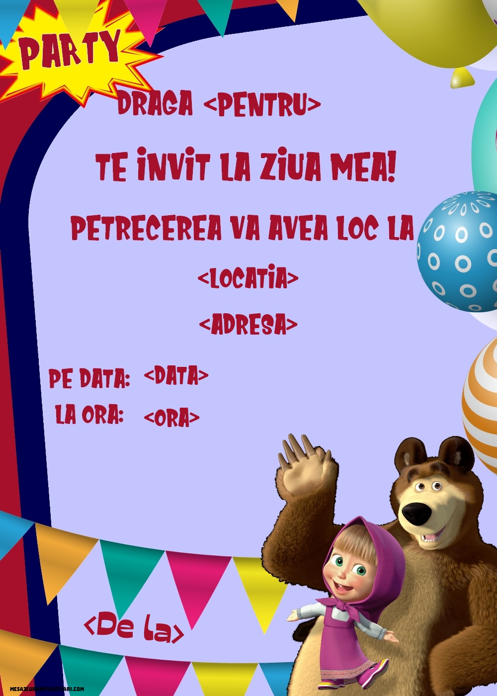 Invitatie la petrecere cu Masha și ursul | Personalizare invitatii la ...