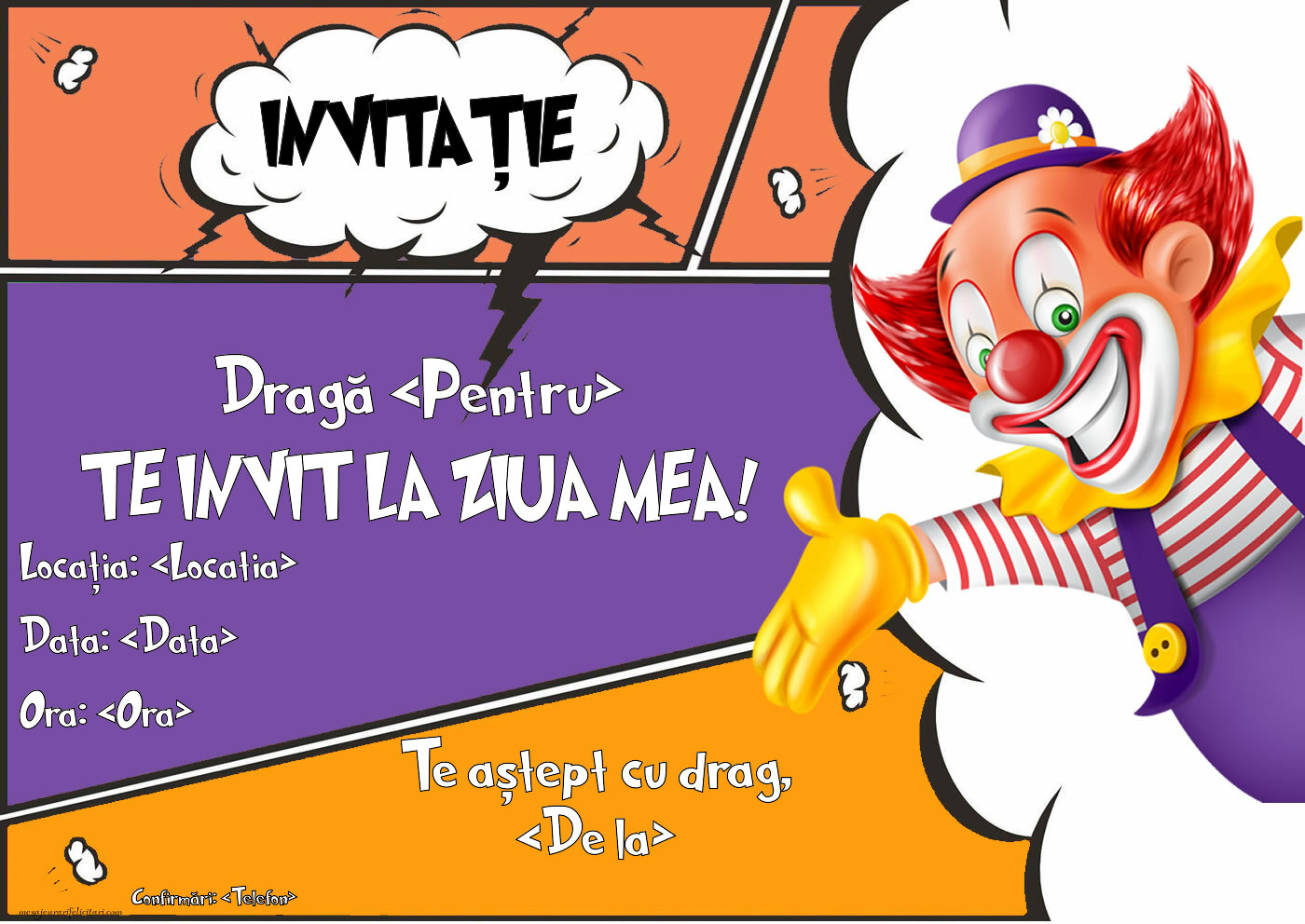 Invitație cu un Clovn - tema Circ | Personalizare invitatii la zi de ...