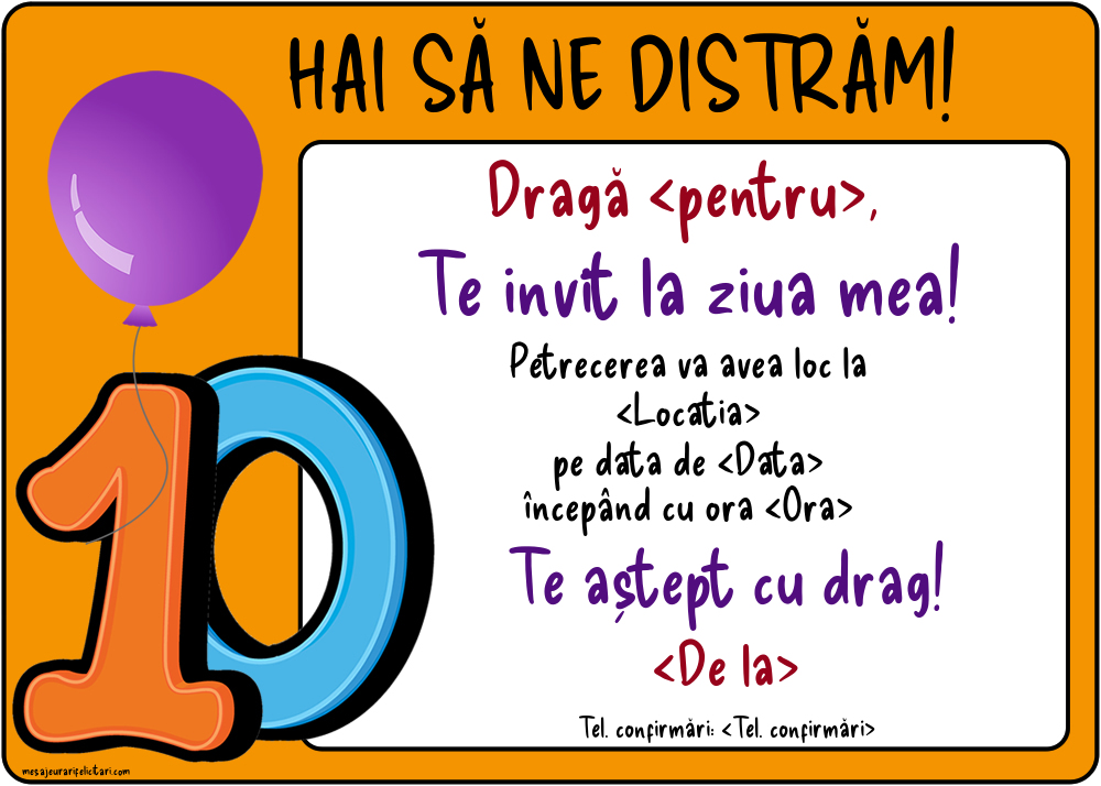 Model invitatie zi de nastere copii 10 ani | Personalizare invitatii la ...