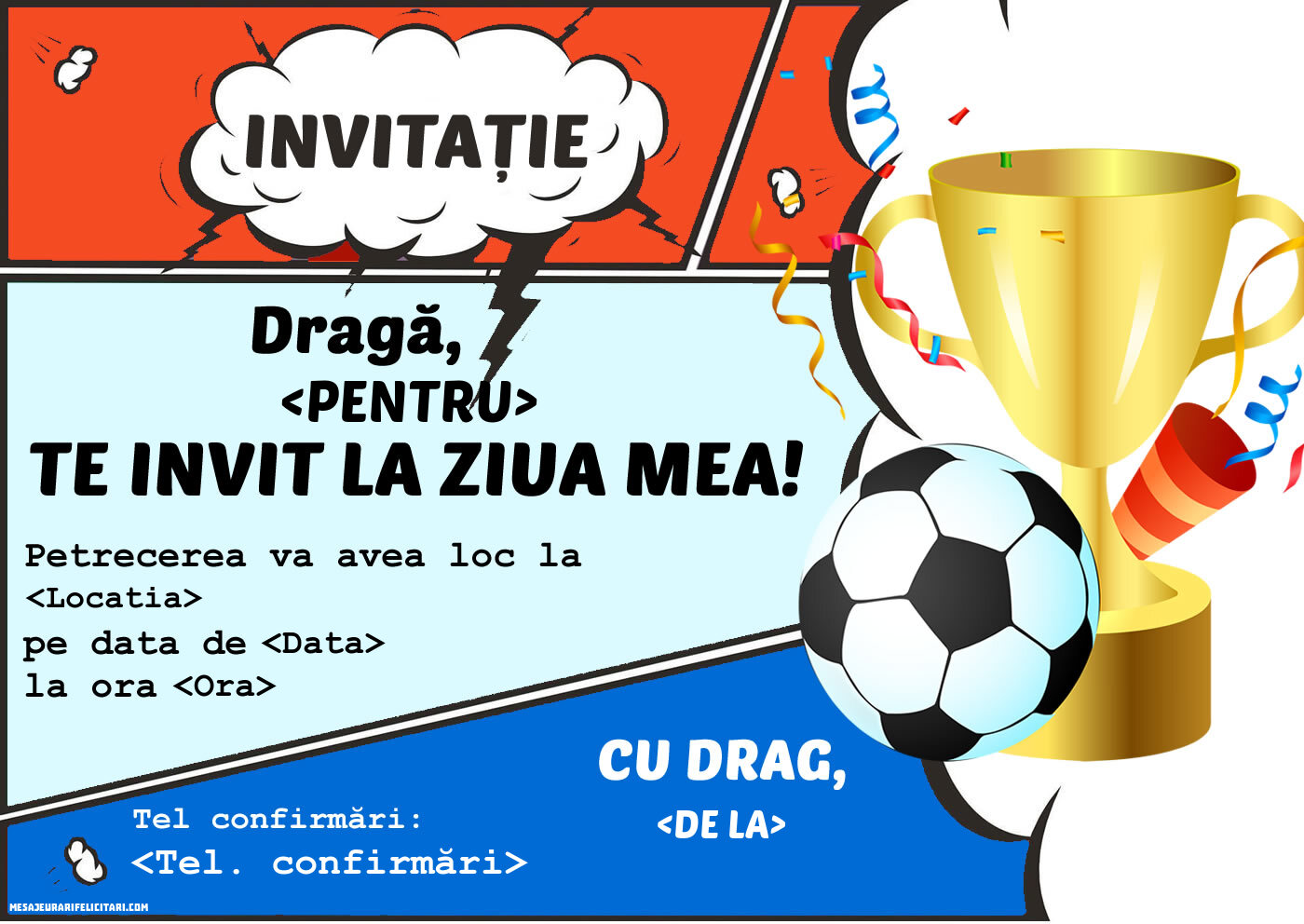 Invitație cu fotbal | Personalizare invitatii la zi de naștere copii ...