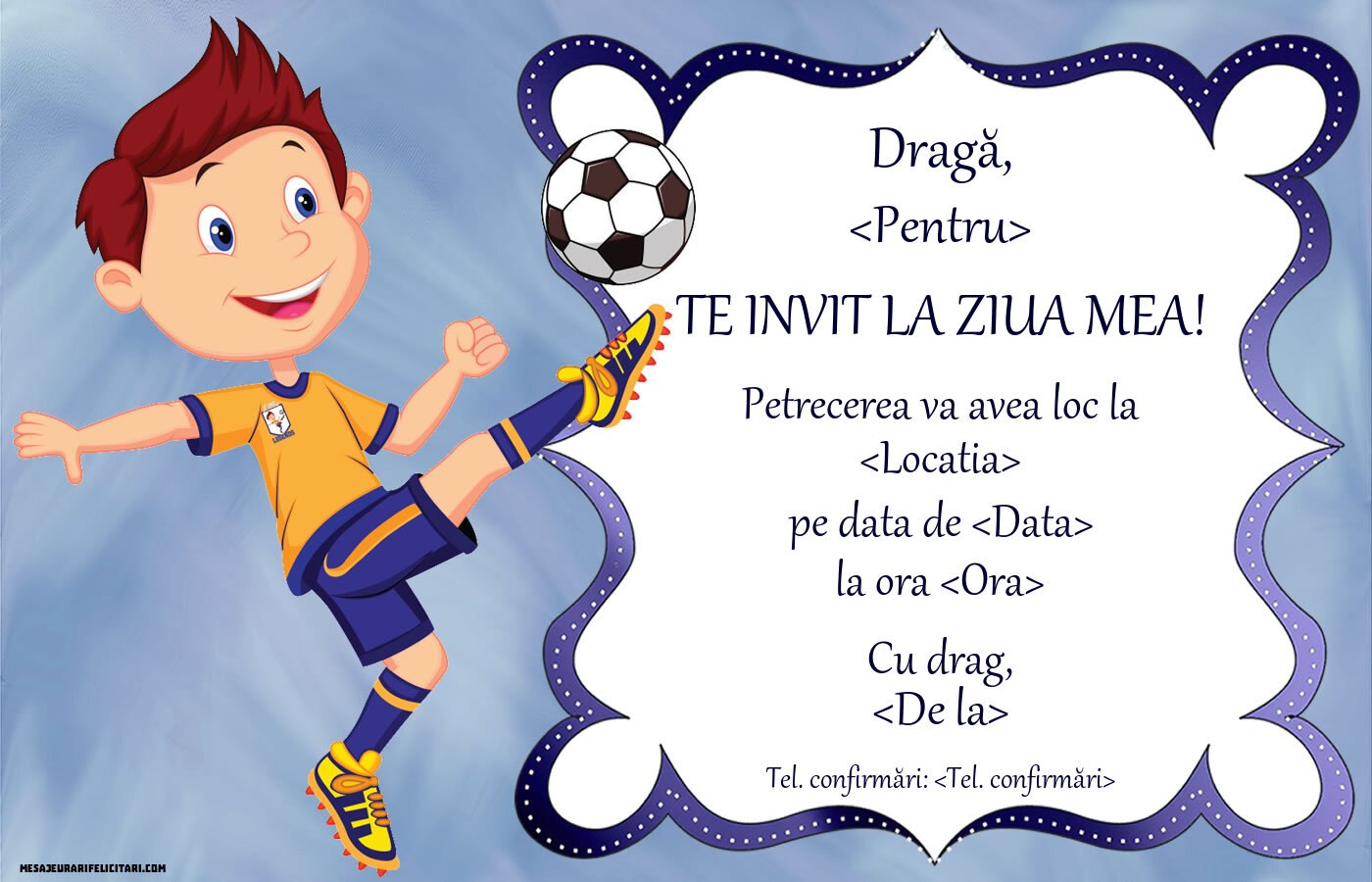 Invitație pentru iubitorii de fotbal | Personalizare invitatii la zi de ...