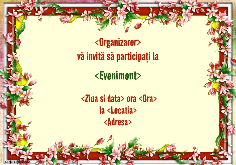 Invitație la eveniment - model cu bordura florala | Personalizare ...