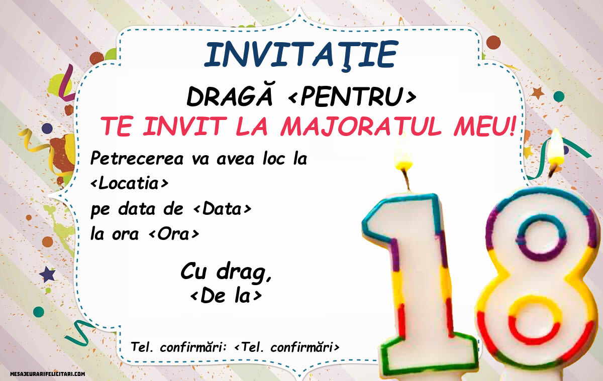 TE INVIT LA MAJORATUL MEU! - 18 lumanari | Personalizare invitatii la ...