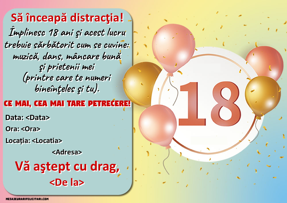 Invitație la majorat cu baloane si 18 | Personalizare invitatii la ...