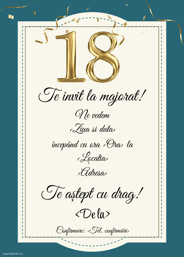 Invitatie aniversare majorat model clasic | Personalizare invitatii la ...